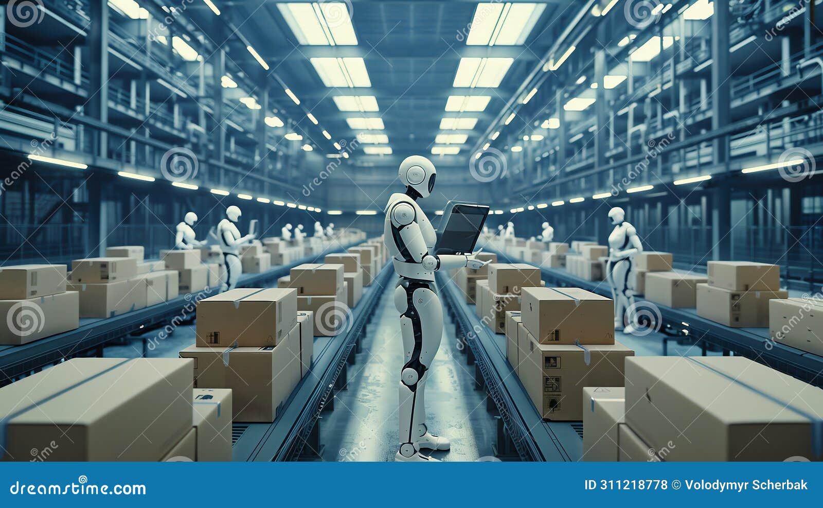 Robotic Arm for Packing. Robots Work in a Warehouse Stock Photo - Image ...