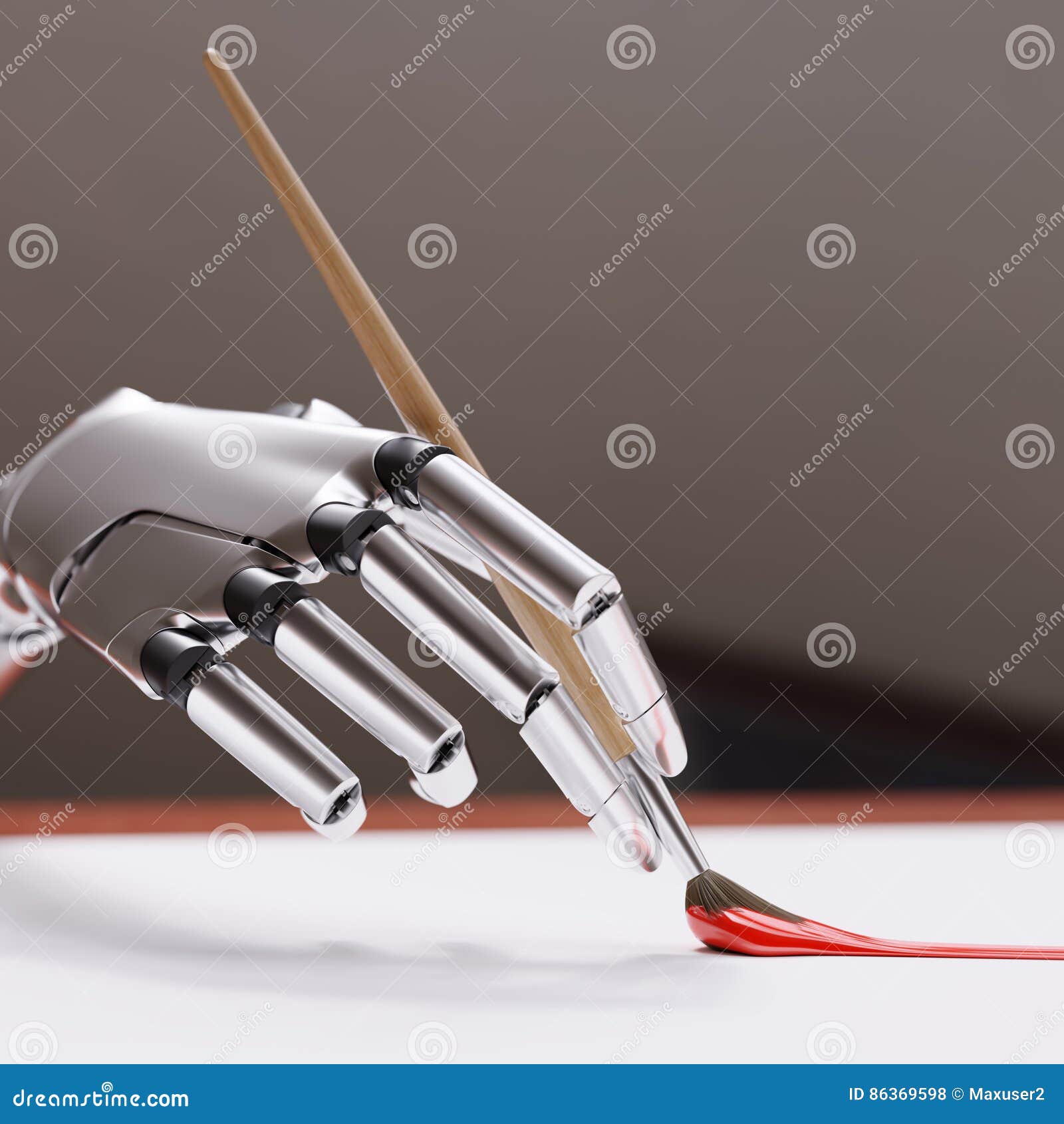 Robotic Arm Painting with Brush Closeup 3d Illustration Stock ...