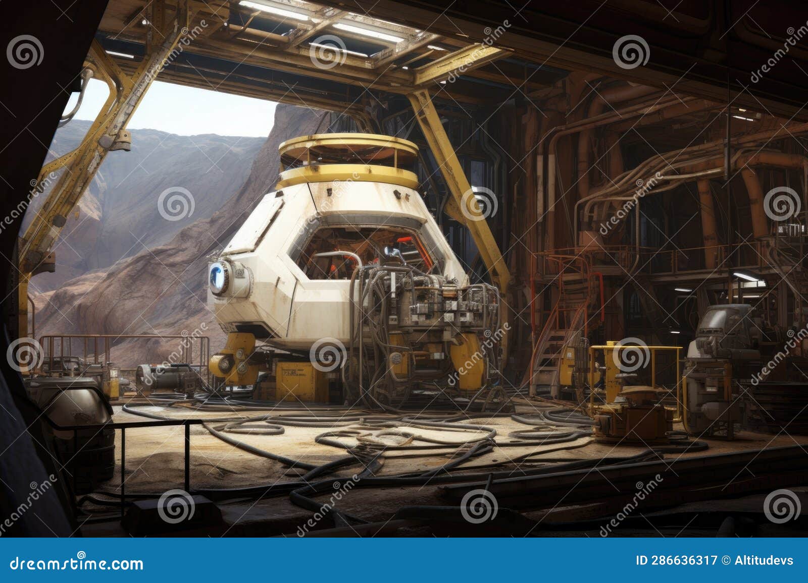 Robotic Arm Performing Maintenance on Mars Habitat Stock Image - Image ...
