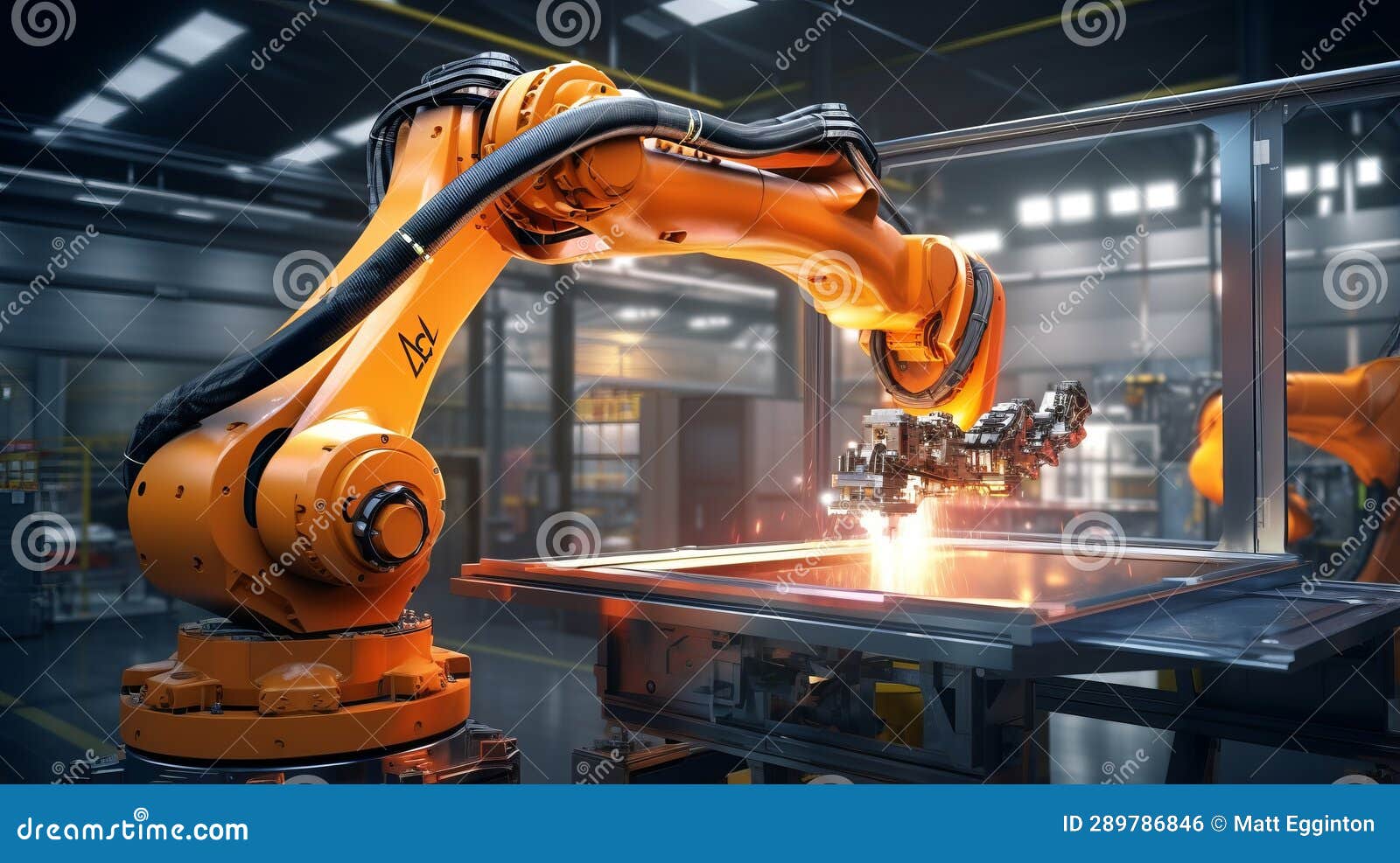 A Robotic Arm Performing Precise Work on a Metal Piece Stock ...