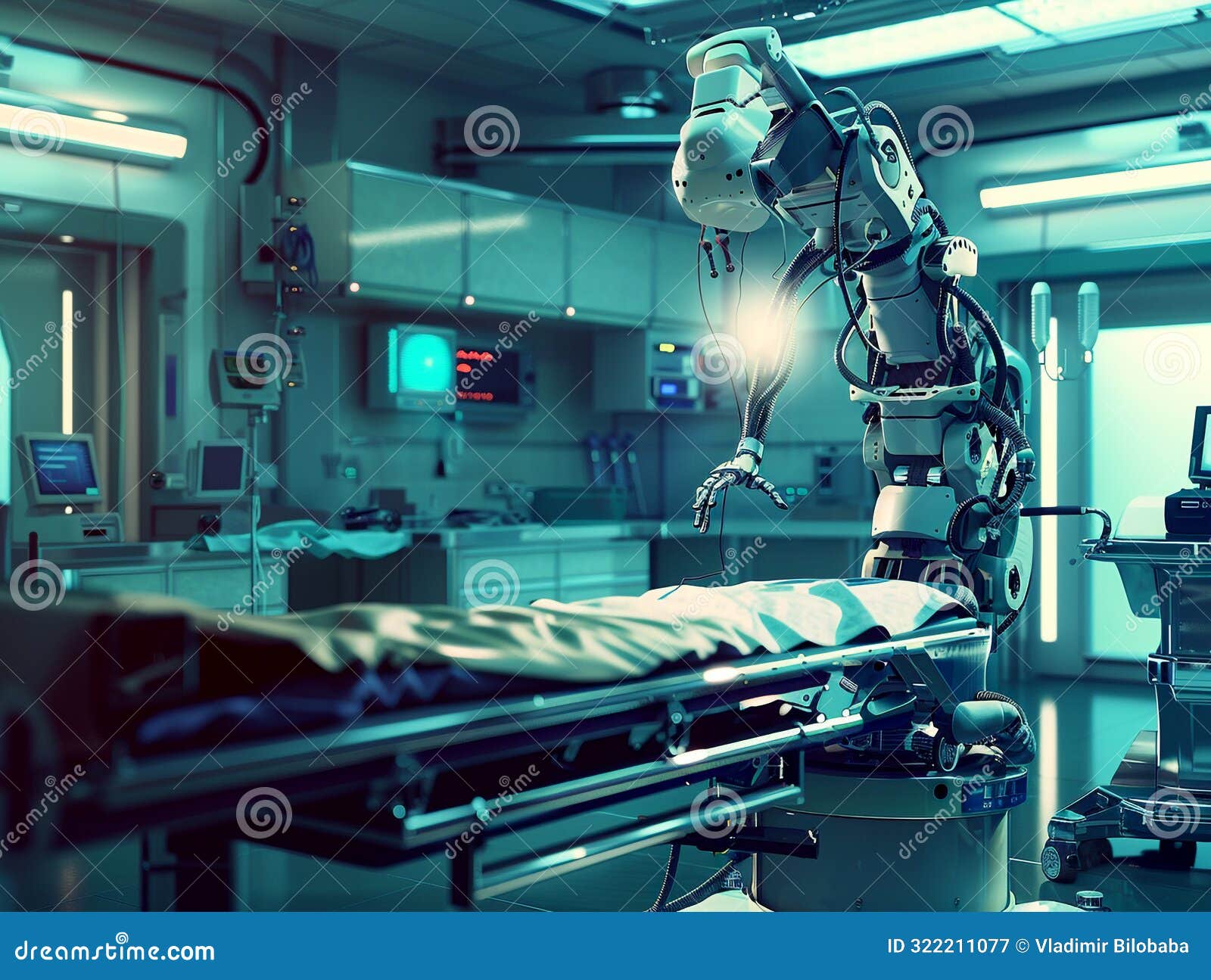 Robotic Arm Performing Surgery in Operating Room Stock Illustration ...