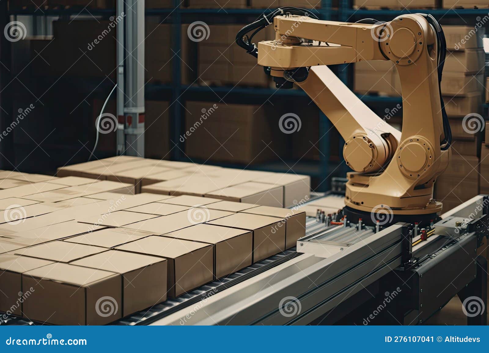 Robotic Arm Picking Up Package from Conveyor Belt and Placing it on Pallet Stock Illustration ...