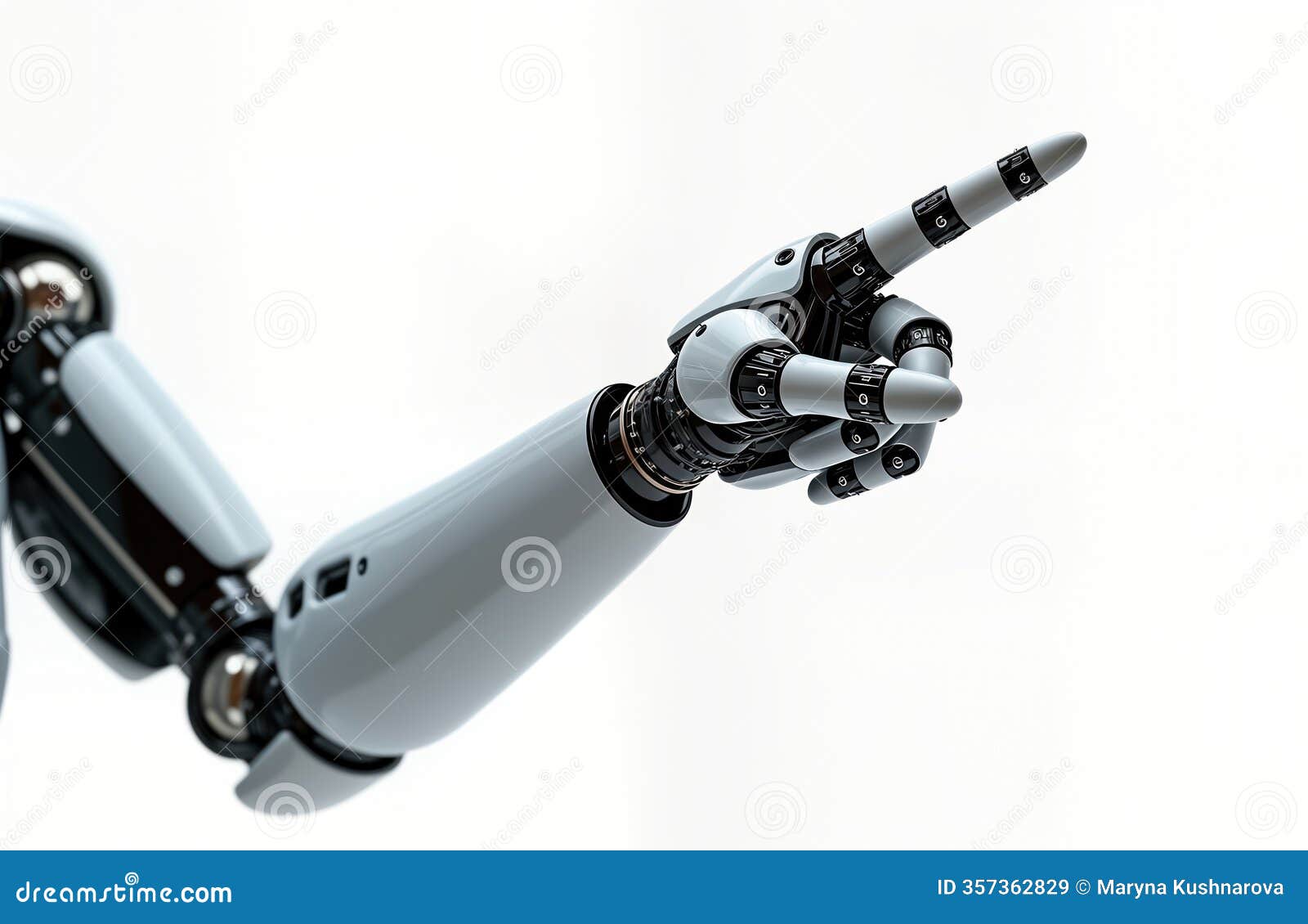 Robotic Arm Points Forward. Futuristic Tech Arm Points. Mechanical Hand ...