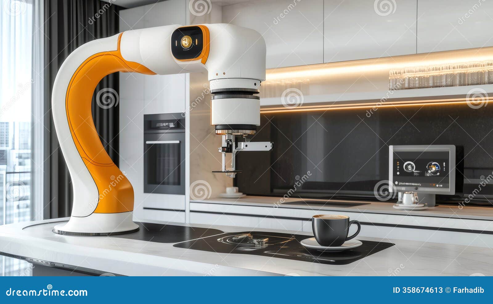 Robotic Arm Preparing Coffee in Modern Kitchen Using Automation and ...