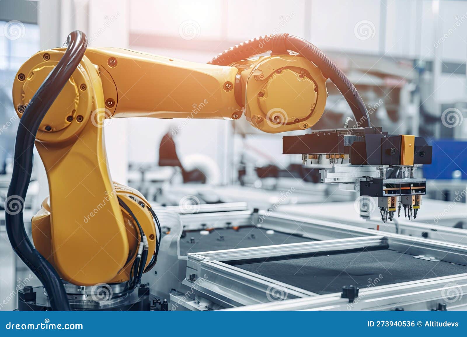 Robotic Arm Preparing To Attach Final Component of a Product on ...