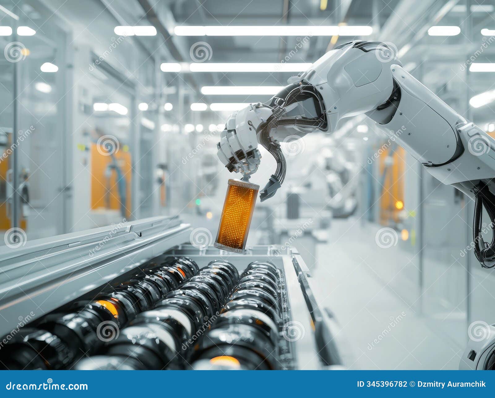 A Robotic Arm Produces a Lithium-ion or Rechargeable Battery in 3D on a ...