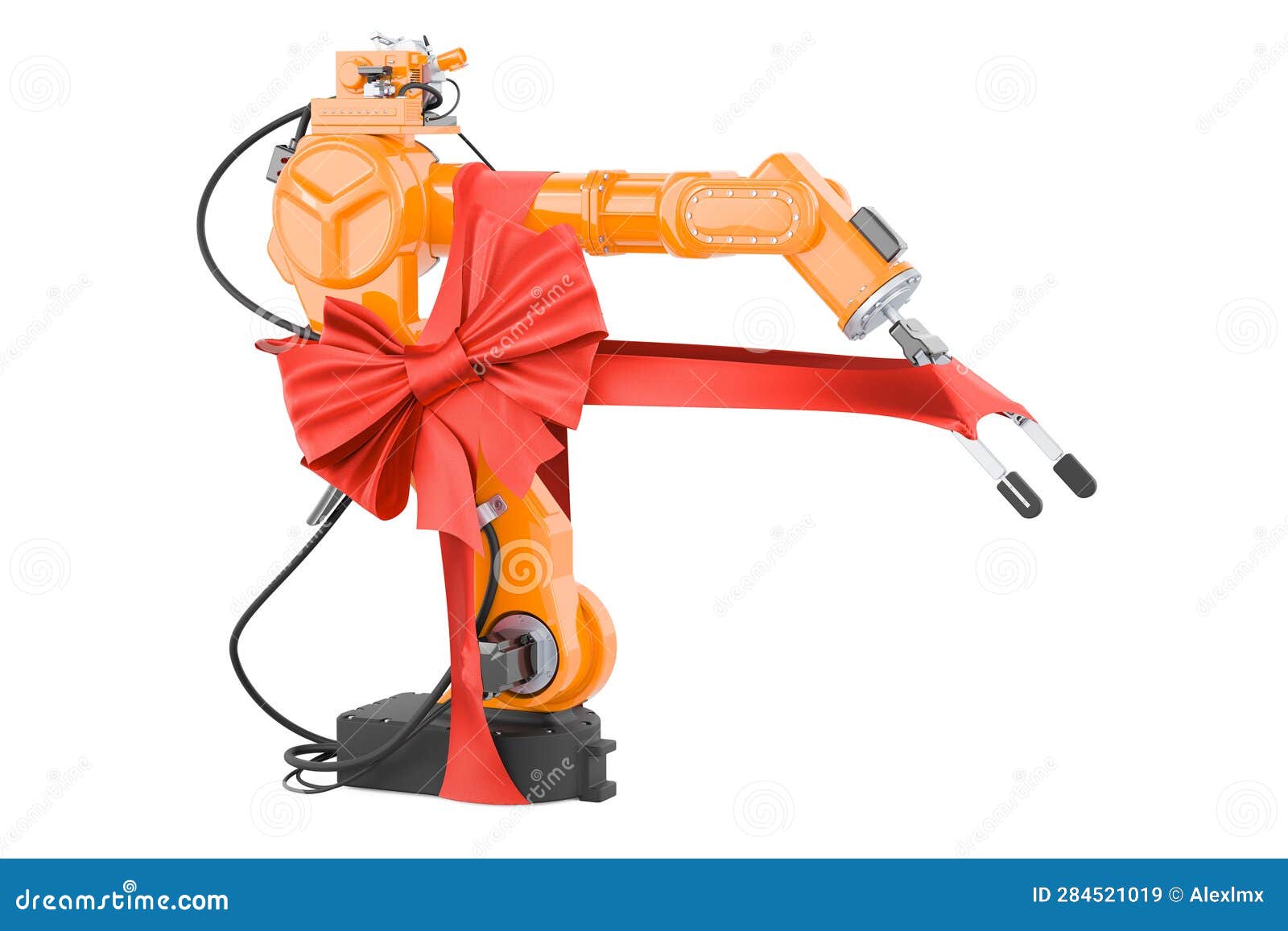Robotic Arm with Red Ribbon and Bow, Present Concept. 3D Rendering ...