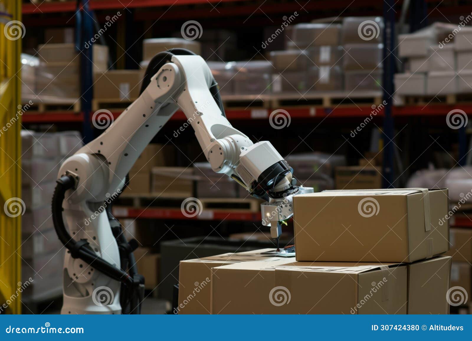 Robotic Arm with Sensor Technology Sorting Parcels Stock Photo - Image ...