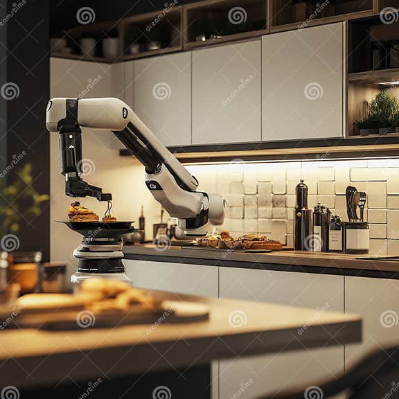 Robotic Arm Serving Food in a Modern Kitchen Stock Image - Image of ...