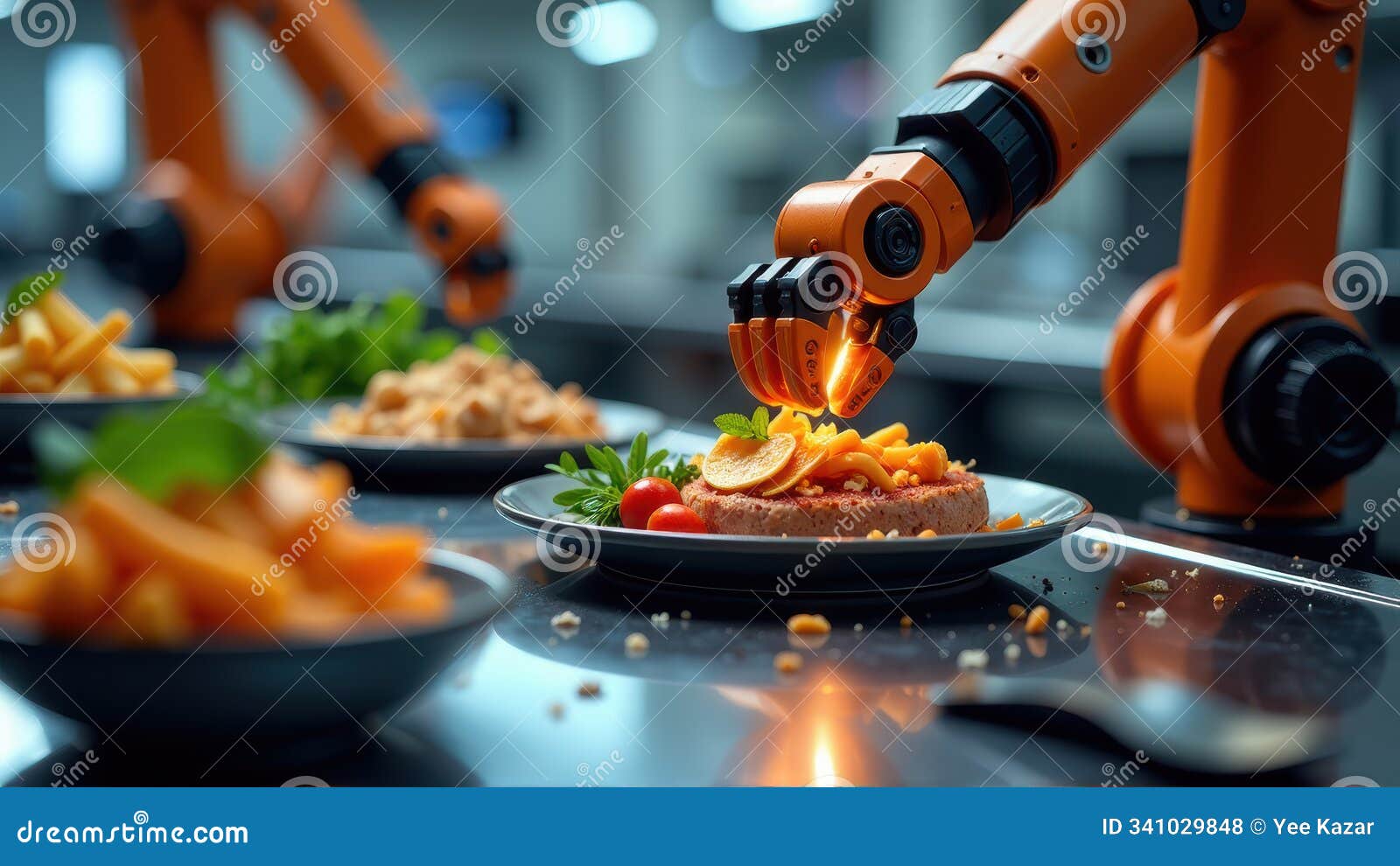 Robotic Arm Serving Food in a Restaurant. Stock Illustration ...