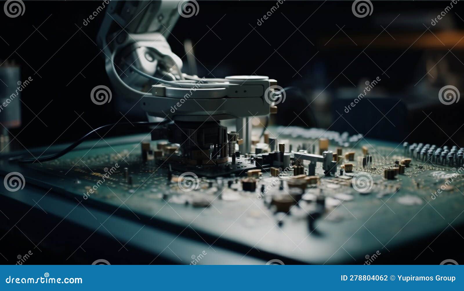 Robotic Arm Soldering Semiconductor on Circuit Board in Electronics ...