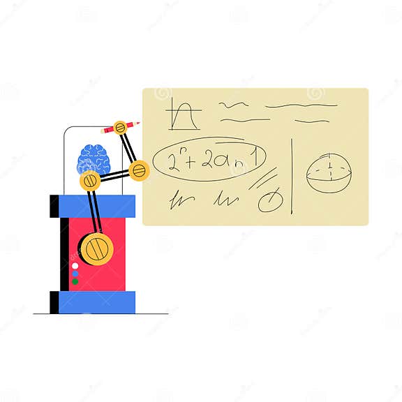 Robotic Arm Solving Math Equations in Flat Vector Illustration ...