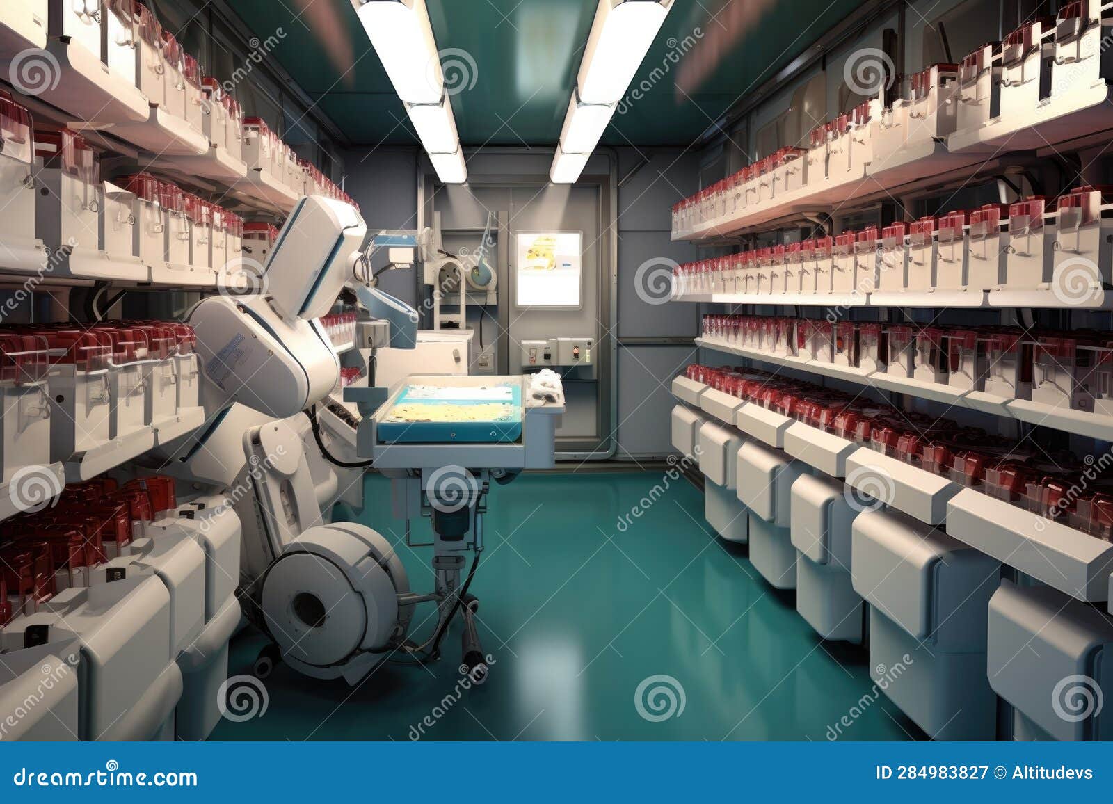 Robotic Arm Sorting and Organizing Medication Boxes Stock Illustration ... Robotic Arm Sorting and Organizing Medication Boxes Stock Illustration ...