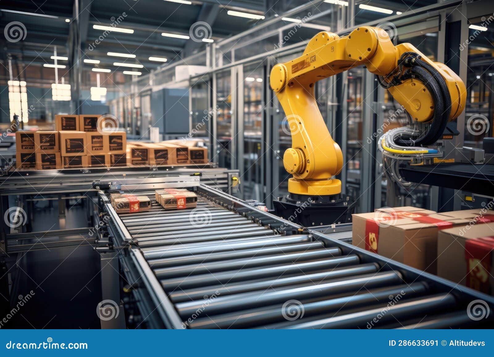 Robotic Arm Sorting Packages on Automated Line Stock Illustration ... Robotic Arm Sorting Packages on Automated Line Stock Illustration ...