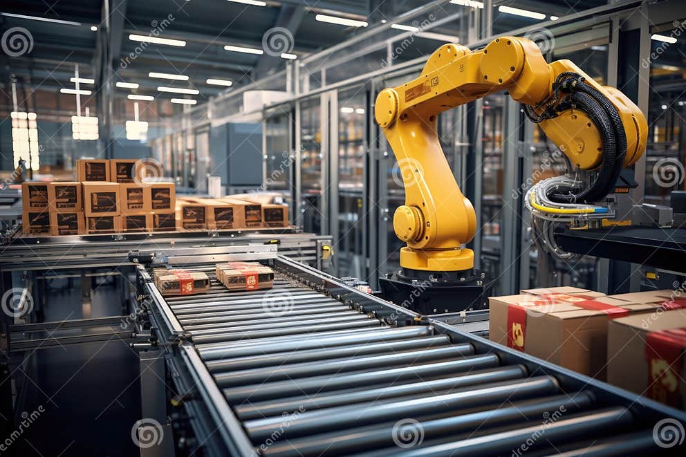 Robotic Arm Sorting Packages on Automated Line Stock Image - Image of ...