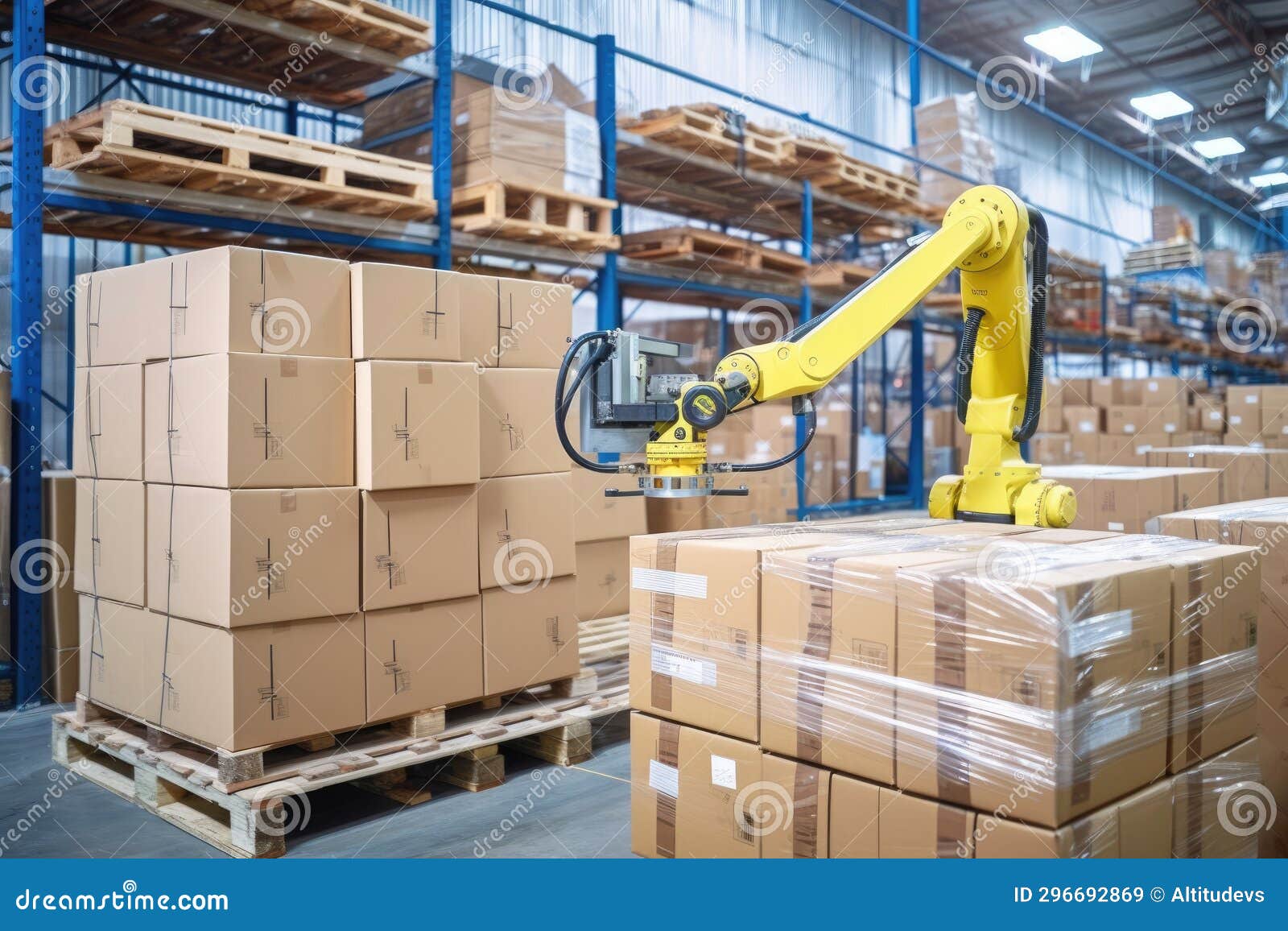Robotic Arm Stacking Boxes on Pallet Stock Illustration - Illustration ...