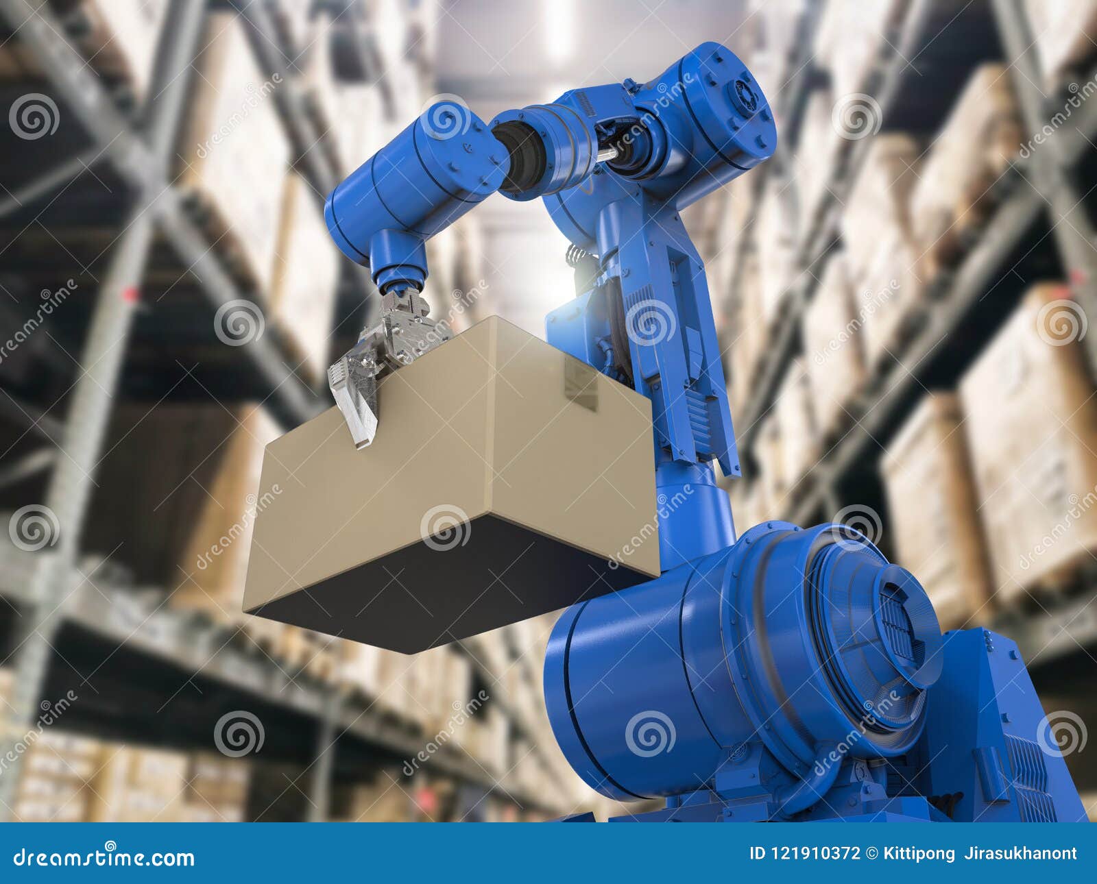 Robotic arm in warehouse stock photo. Image of cardboard - 121910372