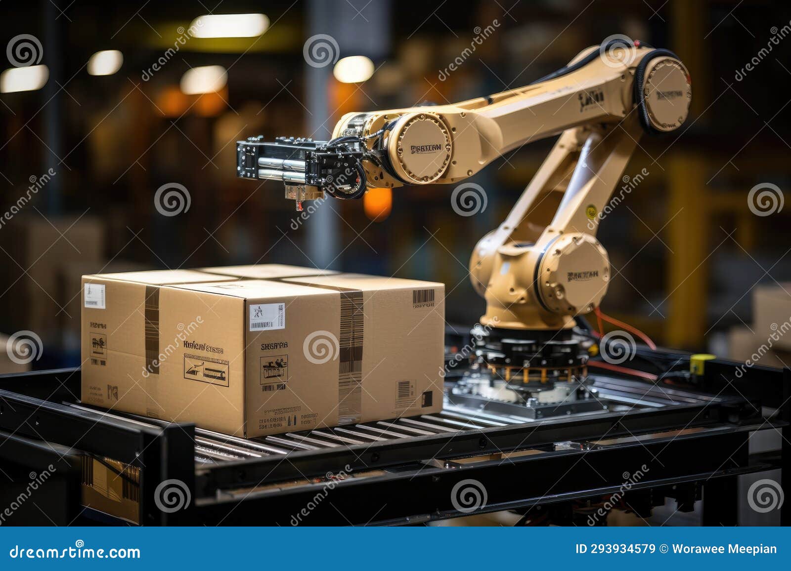 Robotic Arm in Warehouse. Logistic Concept Stock Illustration ...