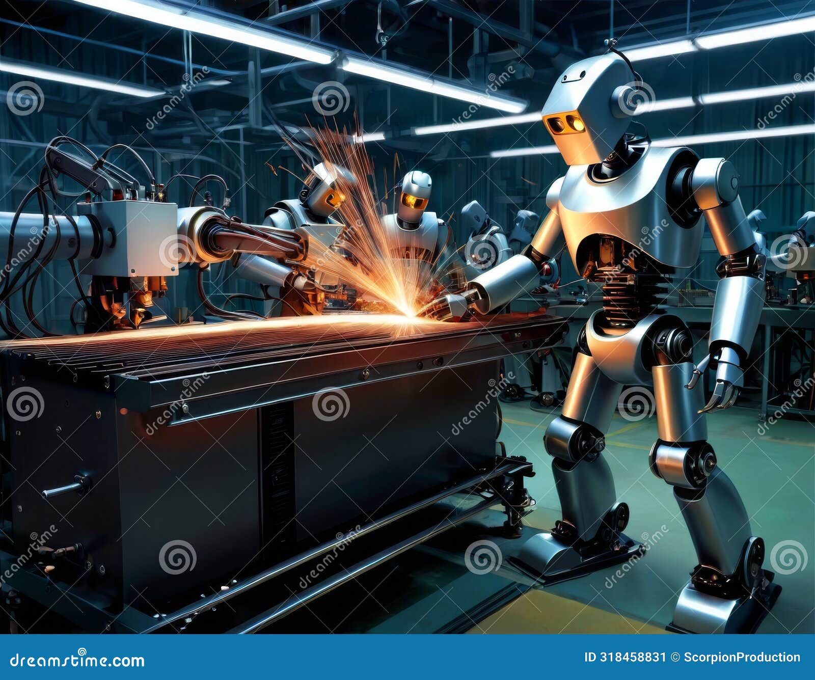 Robotic Arm Welding in Industrial Setting Stock Image - Image of ...