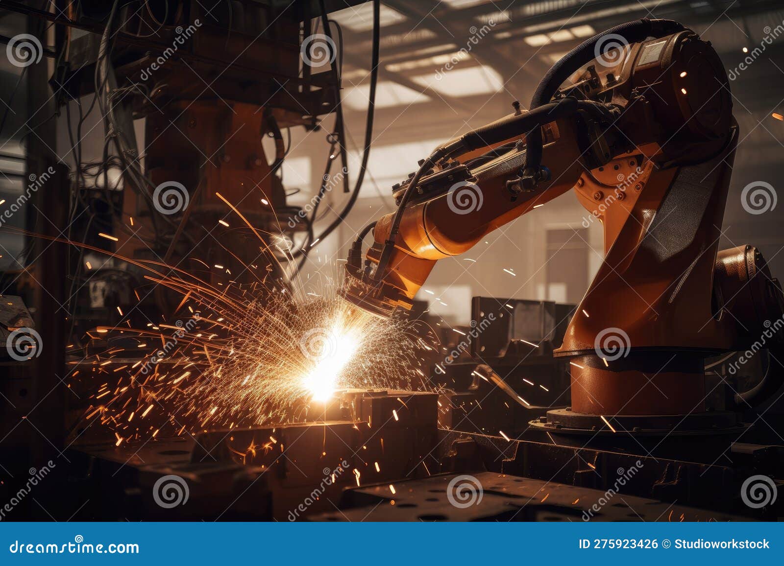 Robotic Arm Welding Together Metal Structure Stock Illustration ...