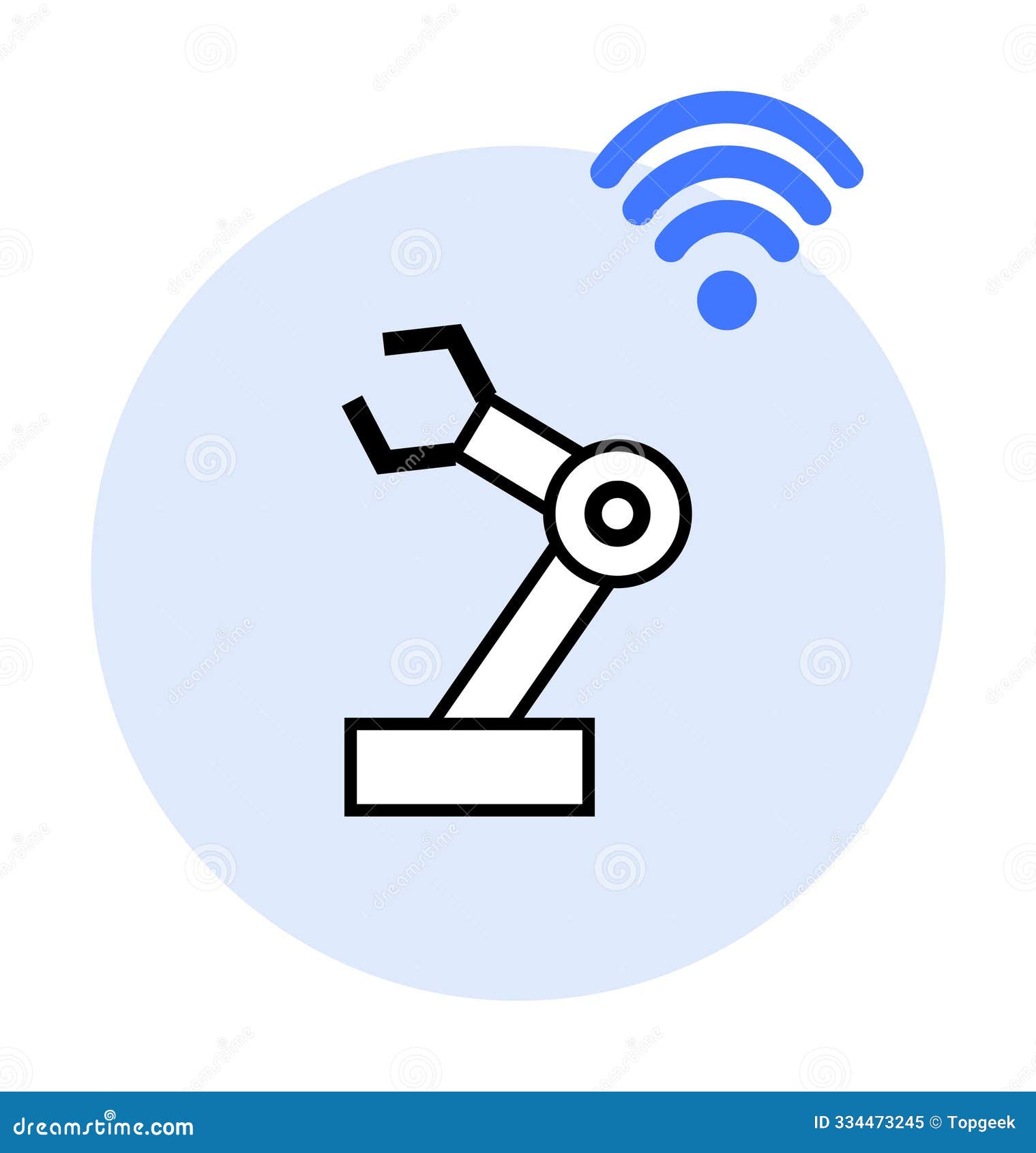 Robotic Arm with Wireless Connection Signal on Light Blue Background ...