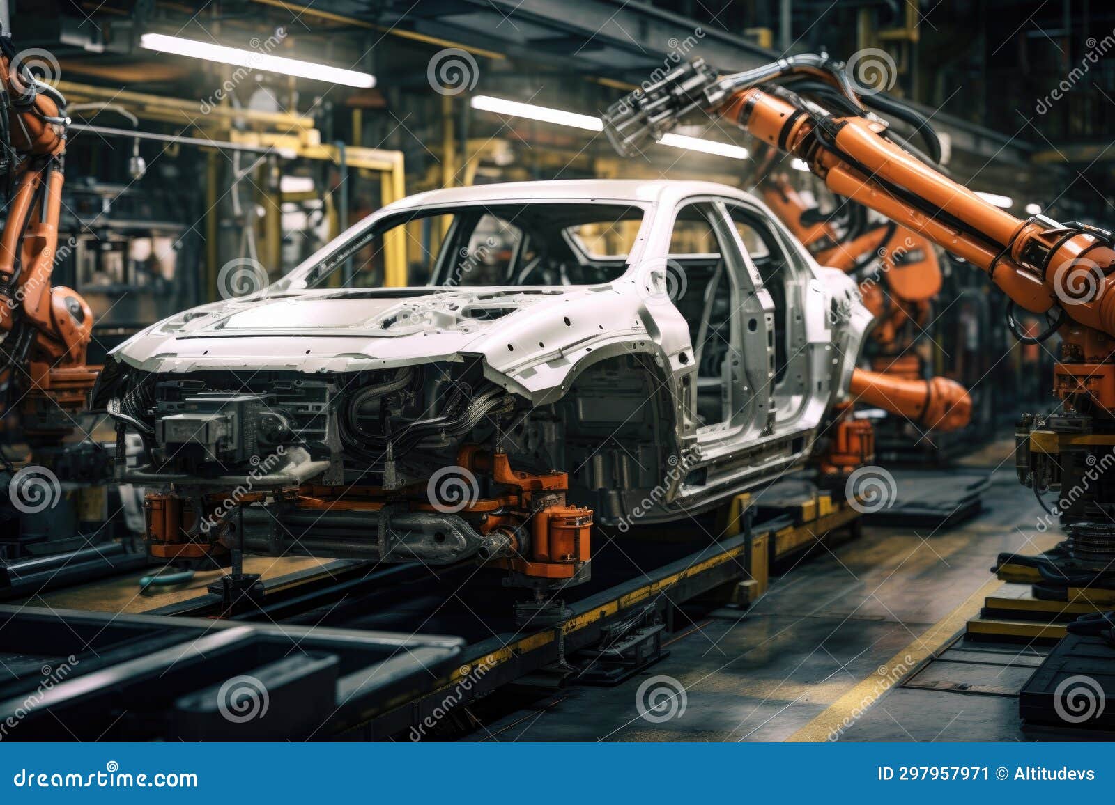 A Robotic Arm Working on a Car Chassis in an Assembly Line Stock Image ...