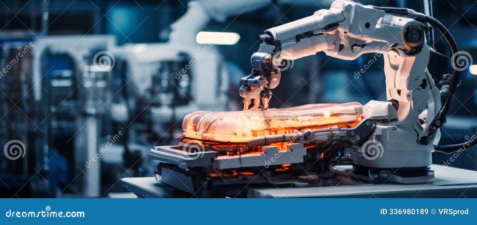 Robotic Arm Working on Industrial Assembly Line Stock Image - Image of ...