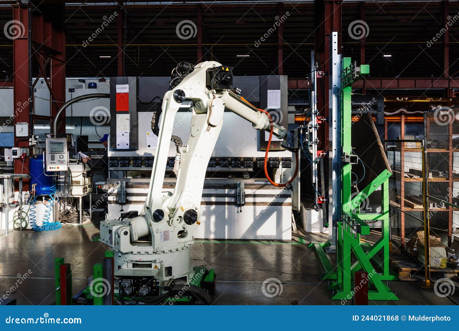 Robotic Arm Working with Metal Sheet at Hydraulic Bending Machine Stock ...