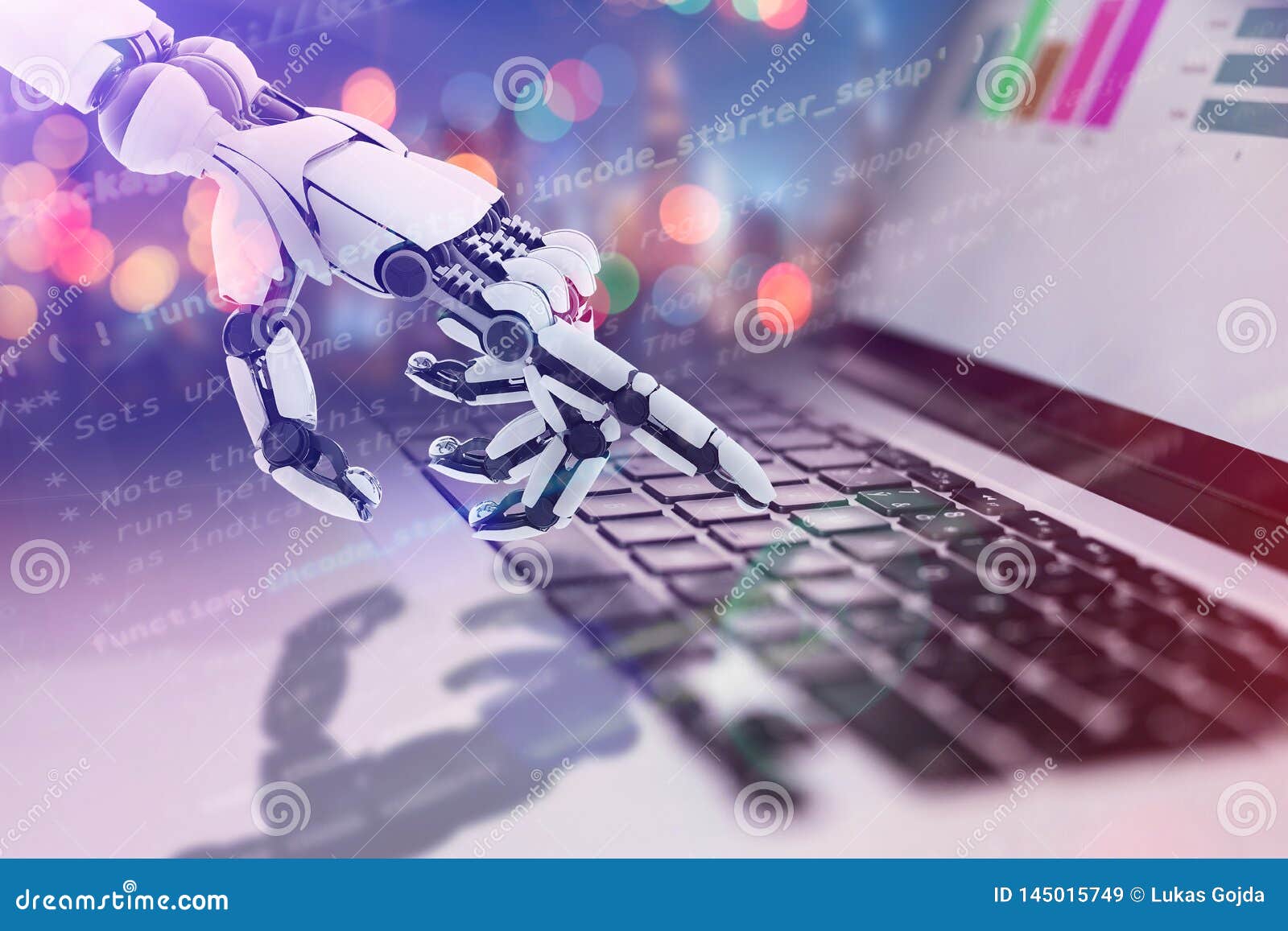 Robotic Arm Working with Notebook. Conceptual Technology Design. Stock ...