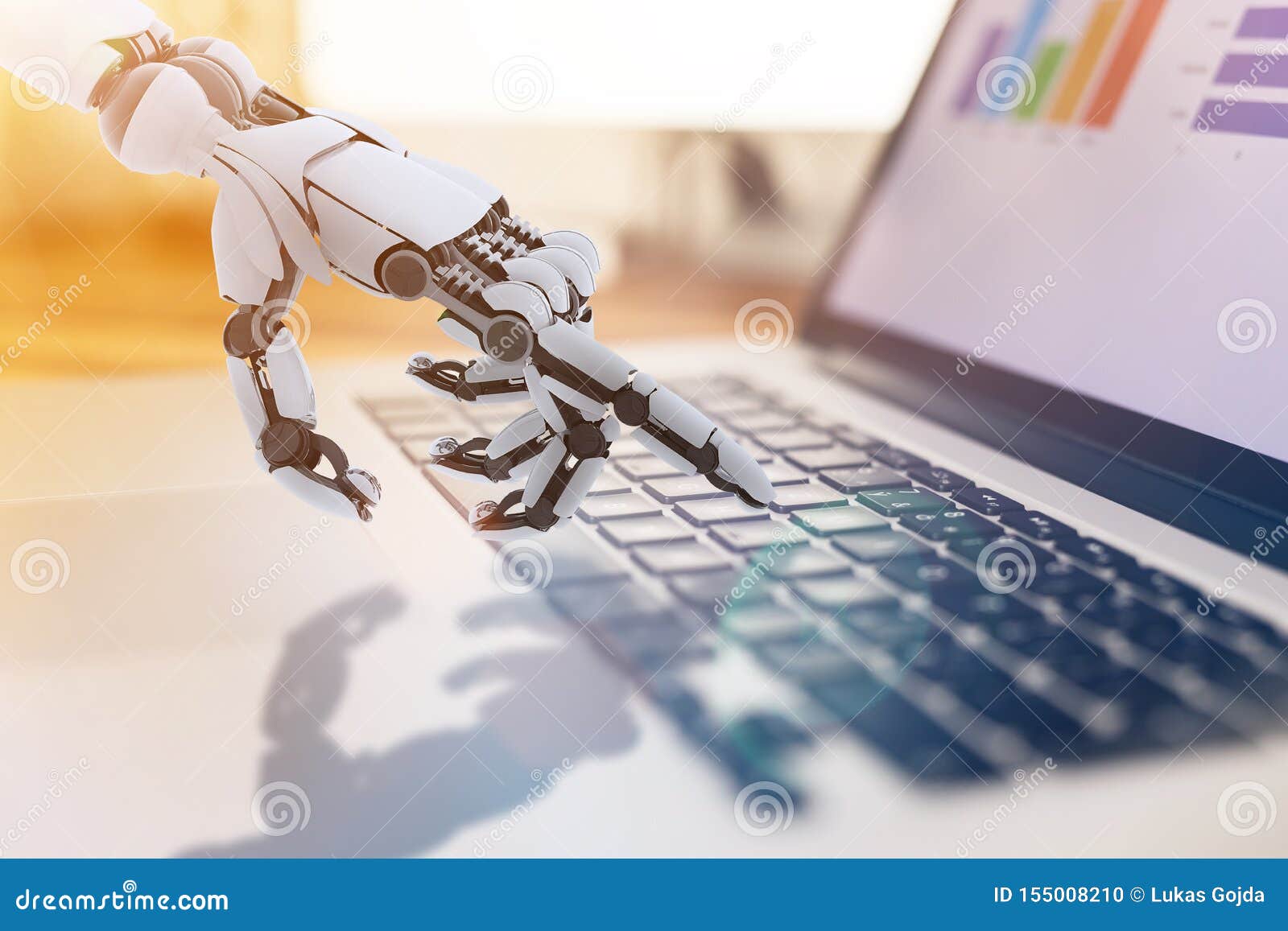 Robotic Arm Working with Notebook. Conceptual Technology Design. Stock ...