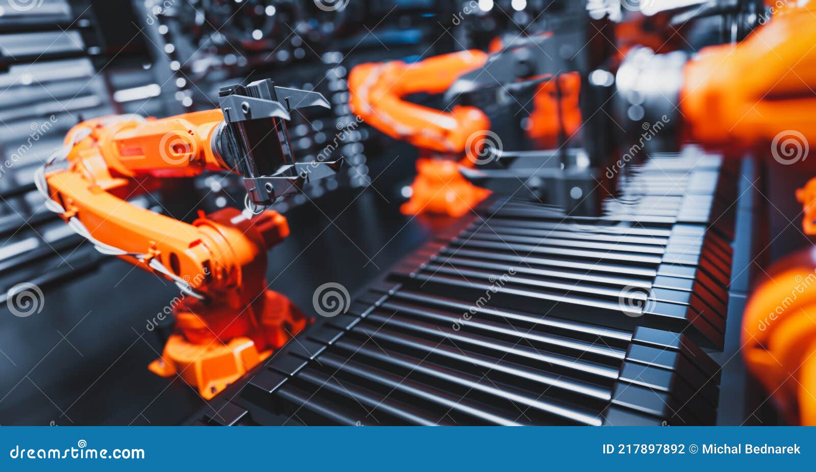 Robotic Arms Along Assembly Line in Modern Factory Stock Illustration ... Robotic Arms Along Assembly Line in Modern Factory Stock Illustration ...