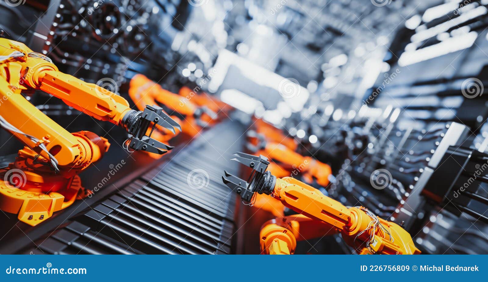 Robotic Arms Along Assembly Line in Modern Factory Stock Illustration ... Robotic Arms Along Assembly Line in Modern Factory Stock Illustration ...