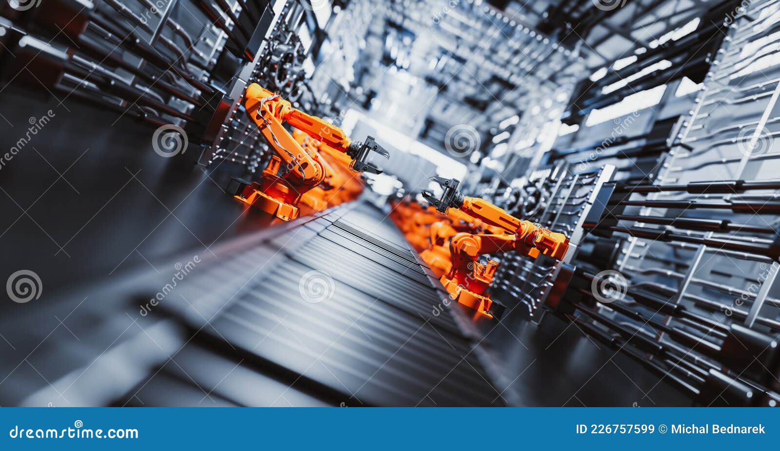 Robotic Arms Along Assembly Line in Modern Factory Stock Illustration ... Robotic Arms Along Assembly Line in Modern Factory Stock Illustration ...