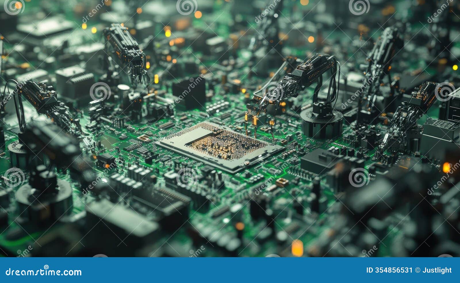 Robotic Arms Assembling Central Processing Unit on Motherboard Stock ...