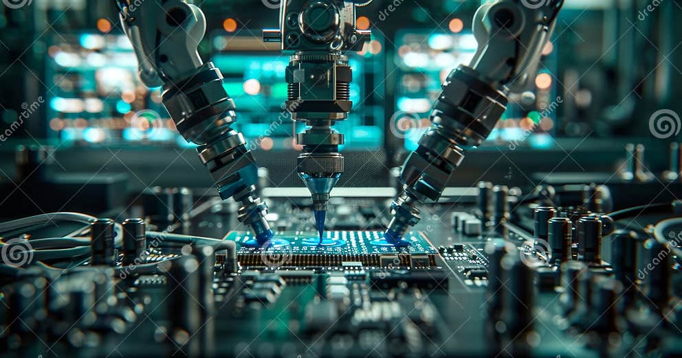 Robotic Arms Assembling a Microchip in a High-tech Manufacturing ... Robotic Arms Assembling a Microchip in a High-tech Manufacturing ...