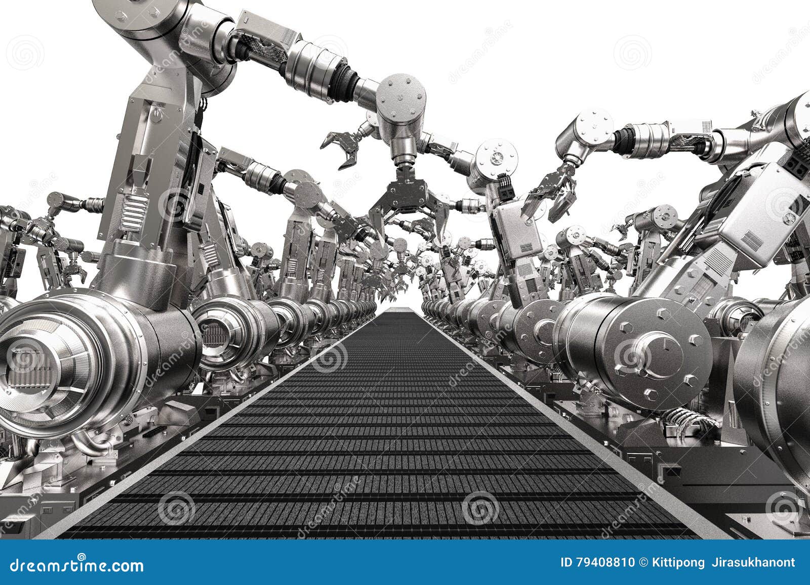 Robotic Arms with Empty Conveyor Belt Stock Photo - Image of innovation ...