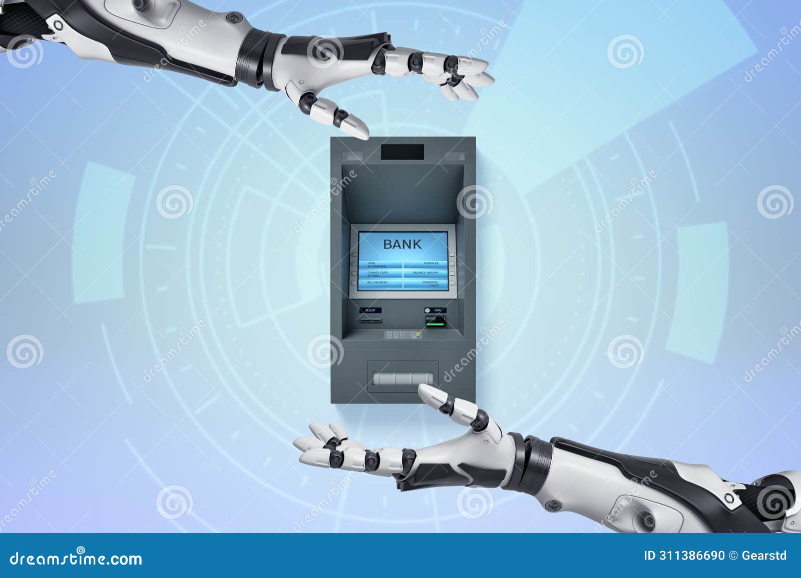 Robotic Arms Interacting with an ATM Machine Stock Photo - Image of ...
