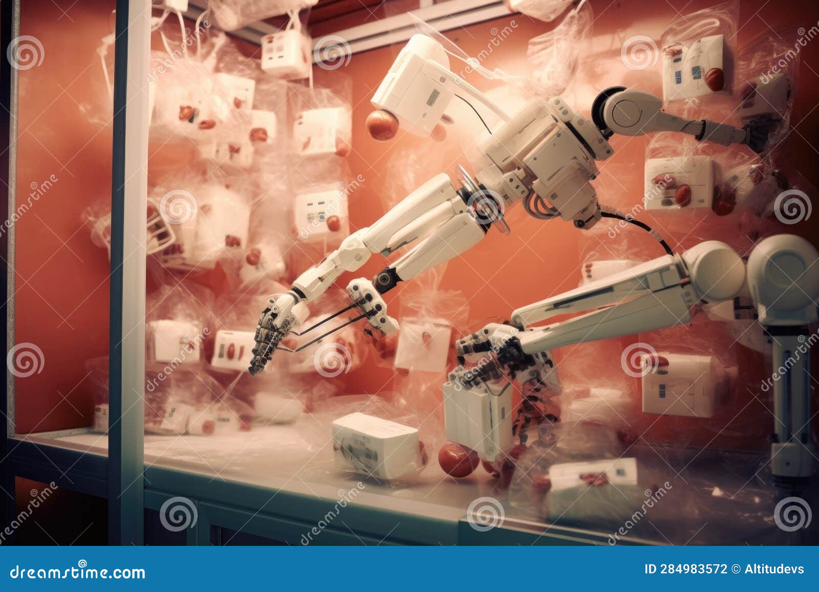 Robotic Arms Packaging Medication into Boxes Stock Illustration ...
