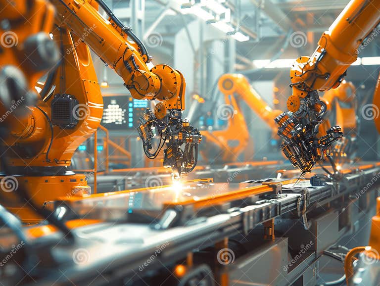 Robotic Arms Performing Precision Tasks on a Modern Assembly Line Stock ... Robotic Arms Performing Precision Tasks on a Modern Assembly Line Stock ...
