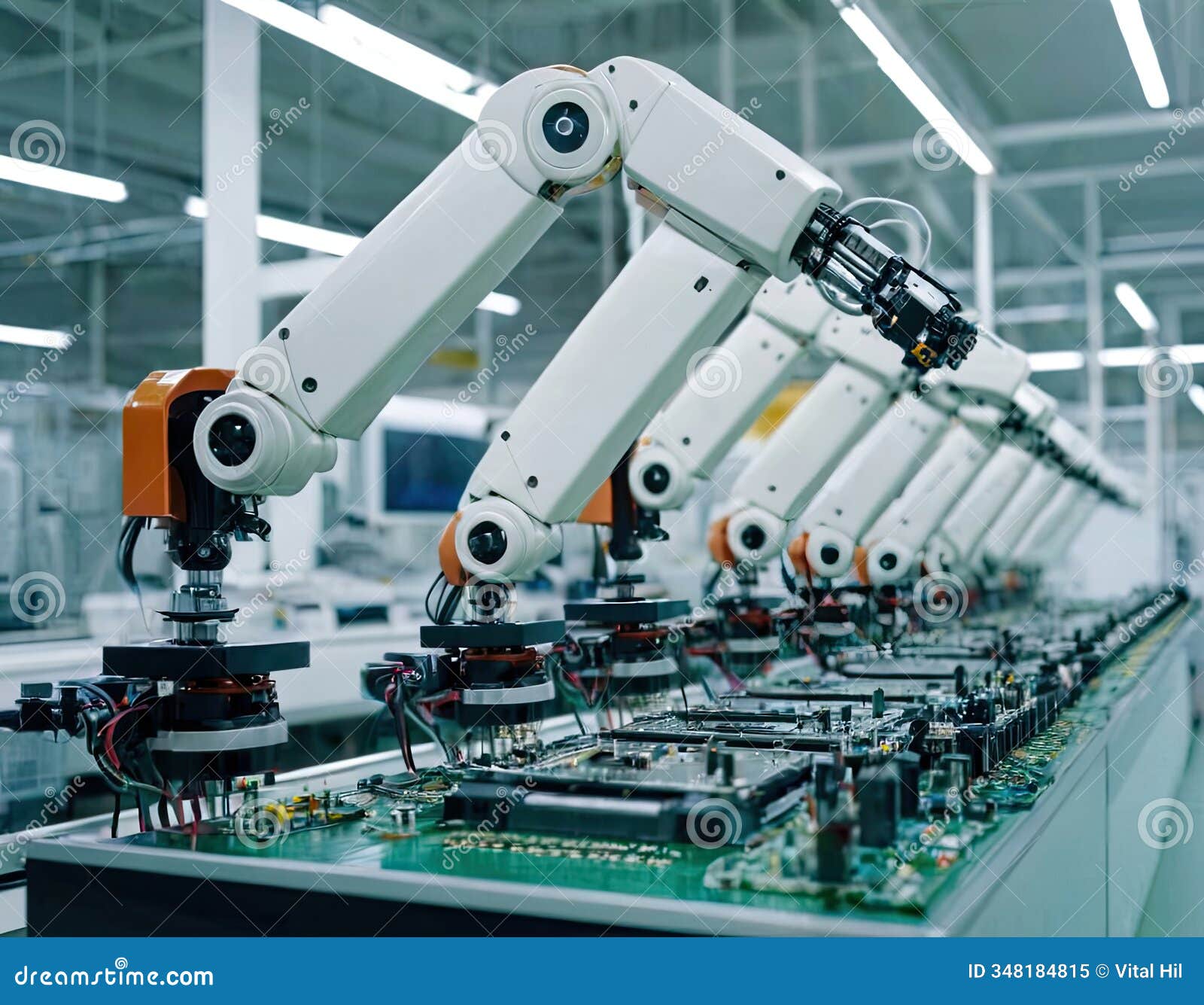 Robotic Arms Assembling Electronic Circuits in a Modern Manufacturing ...