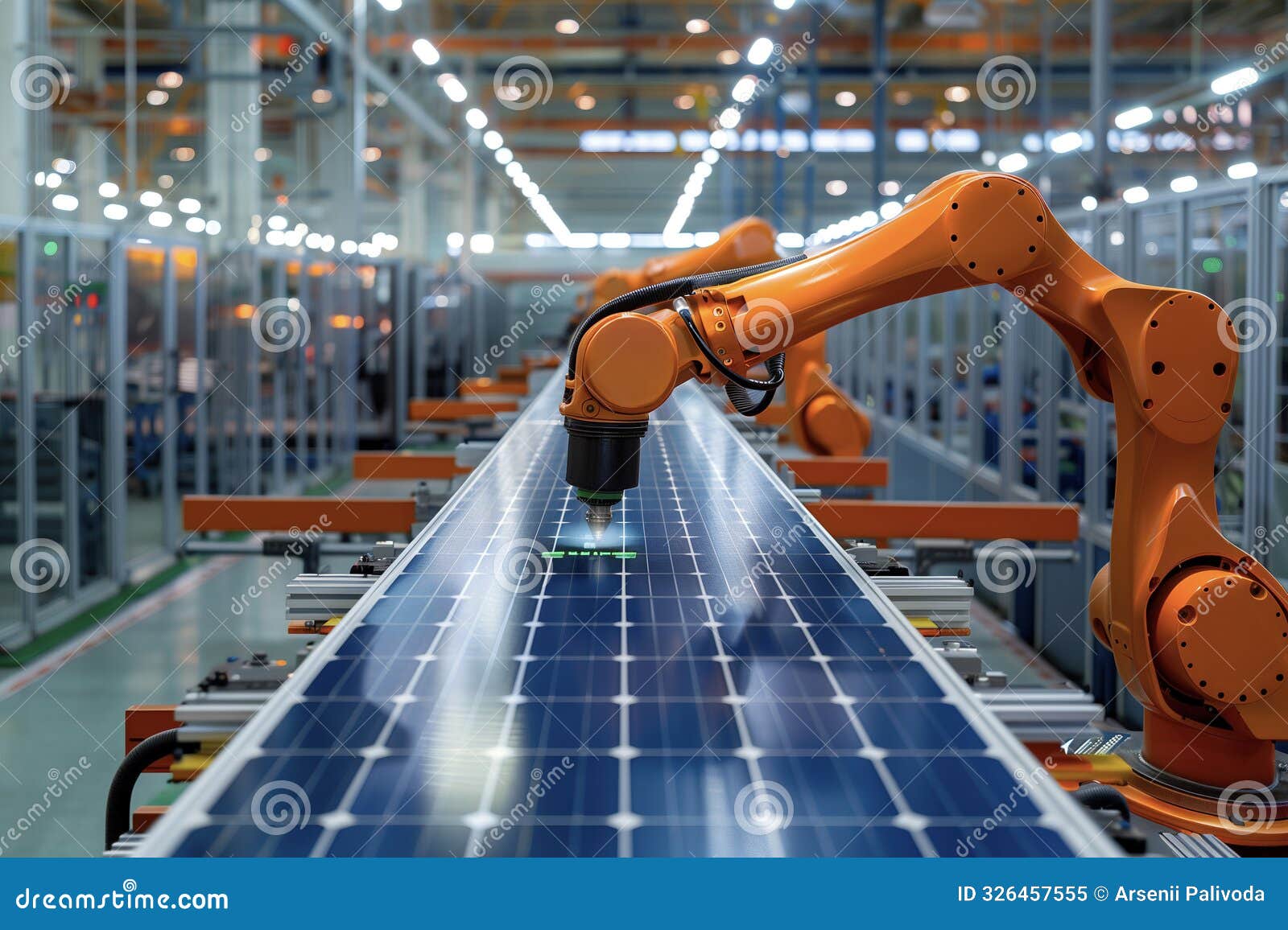 Robotic Arms in Solar Panel Manufacturing Process Stock Image - Image ...