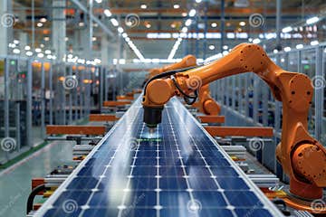 Robotic Arms in Solar Panel Manufacturing Process Stock Image - Image ...