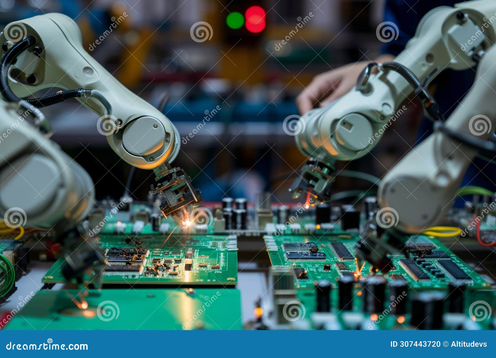 Robotic Arms Soldering Components on a Circuit Board, Supervised by a ...