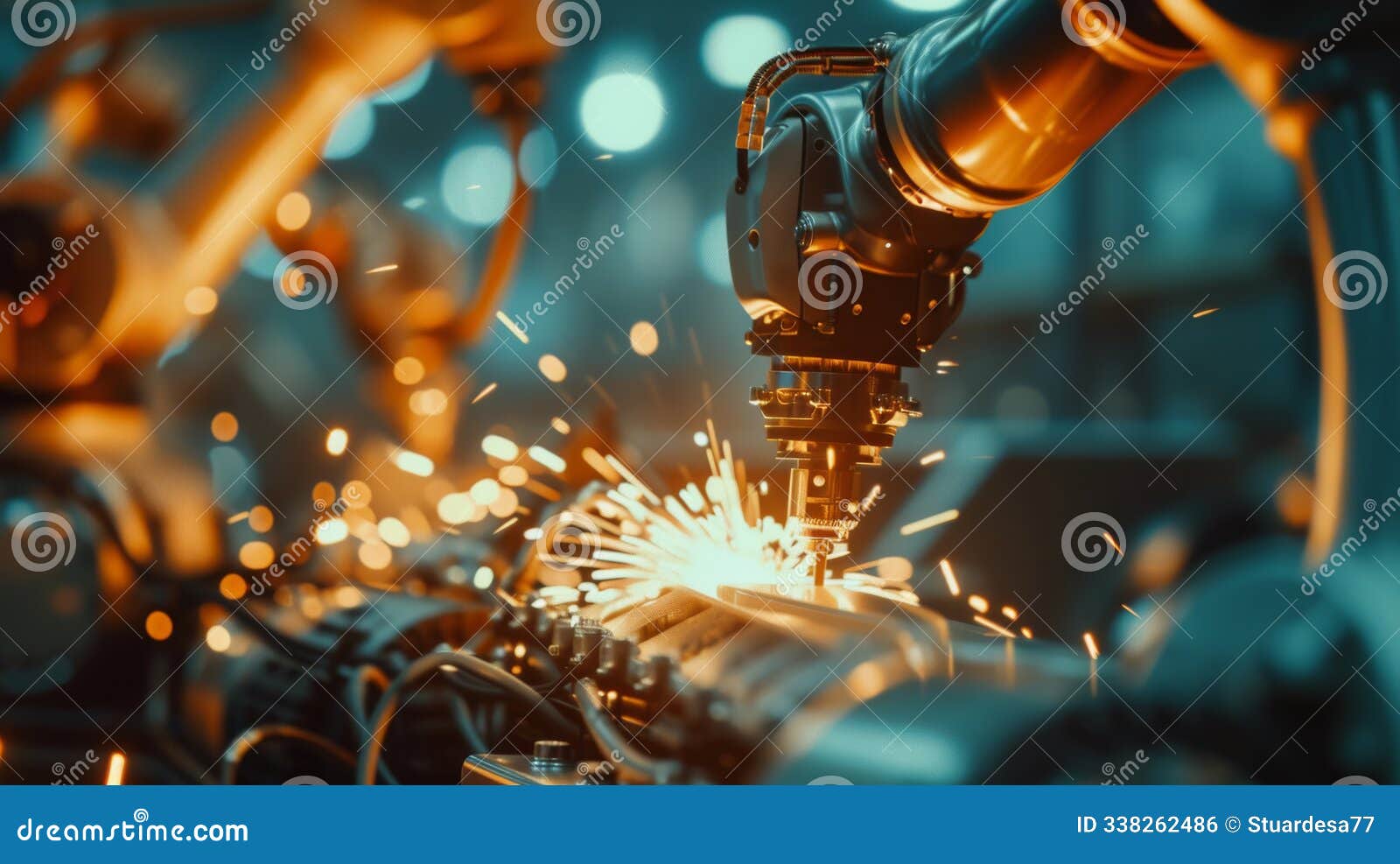 Robotic Arms Welding Components in an Industrial Assembly Line Stock ...