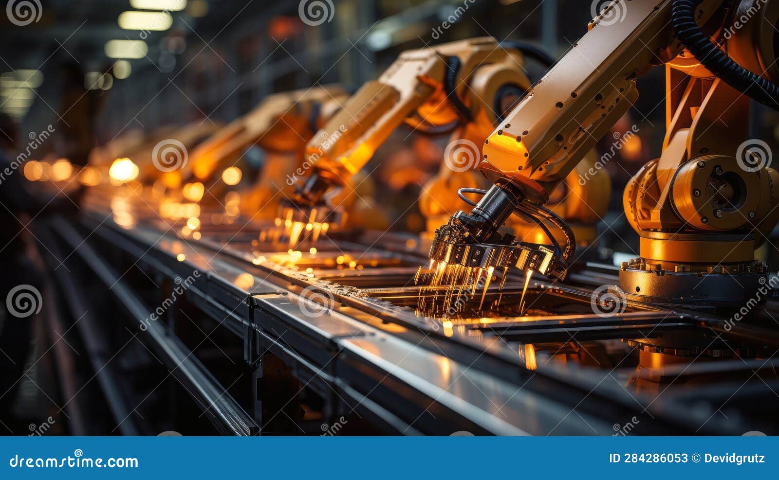 Robotic Arms Working on Assembly Line. Generative AI. Stock Image ...