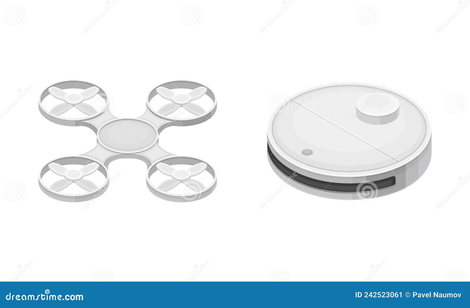 Robotic Artificial Objects Set. Drone and Vacuum Cleaner Stock Vector ...