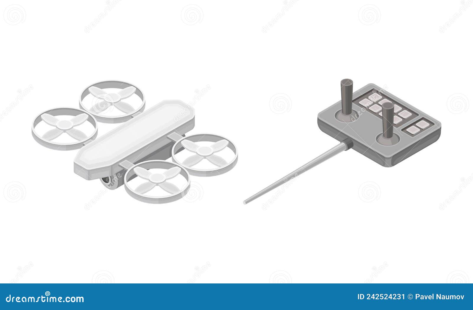 Robotic Artificial Objects Set. Rone and Remote Control, Hi-tech ...