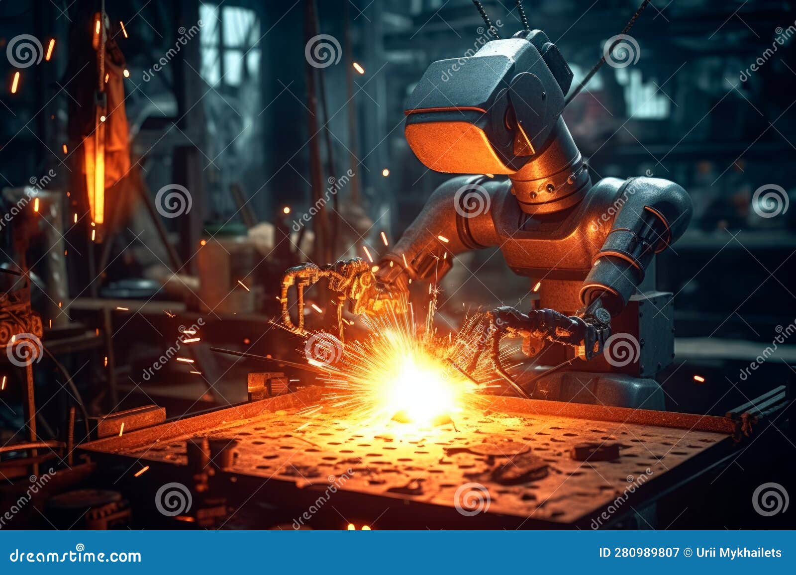 Robotic Artistry: Welding Machine in Beeple-inspired Creative Commons ...