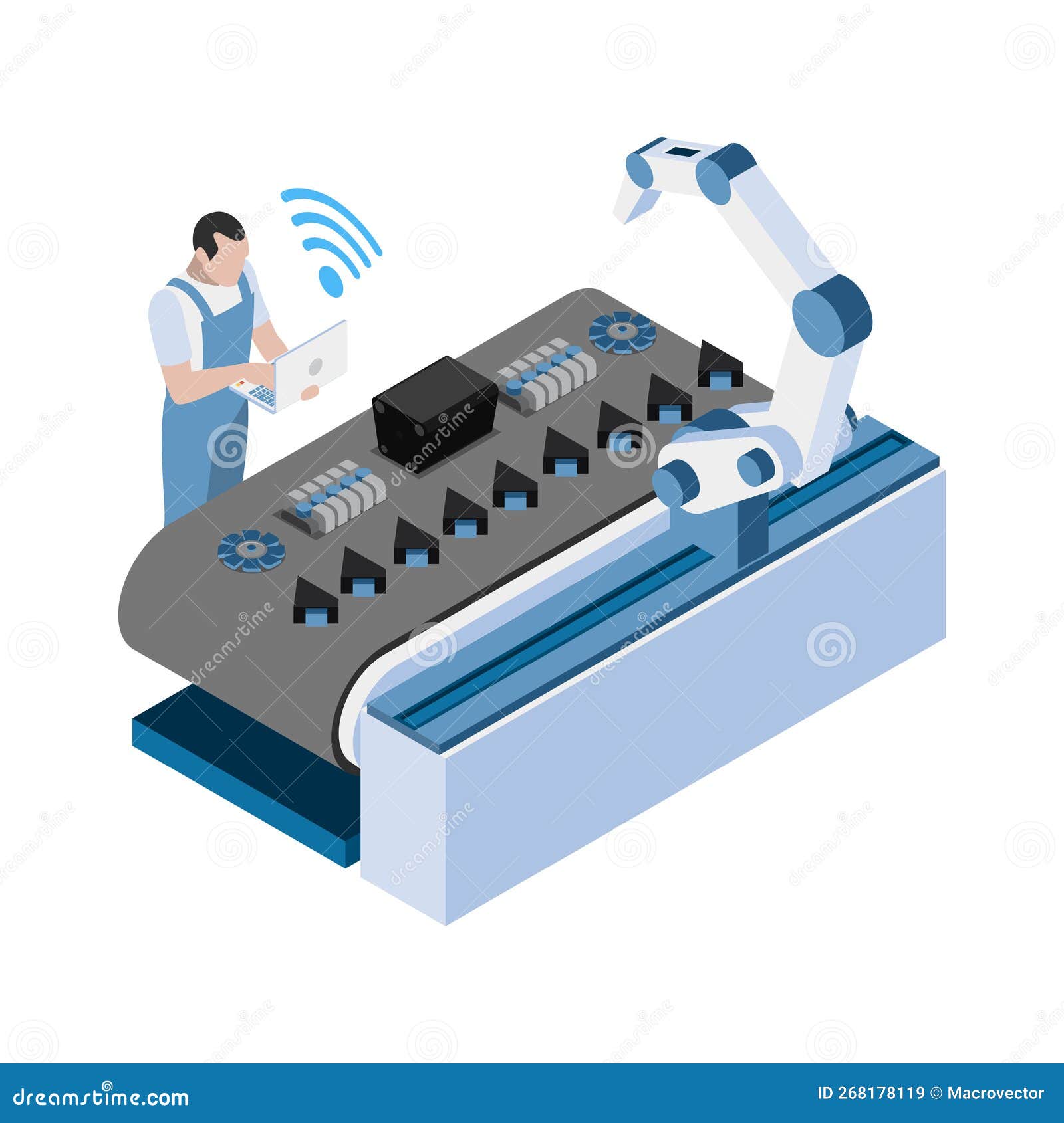 Robotic Assembly Operator Composition Stock Vector - Illustration of ...