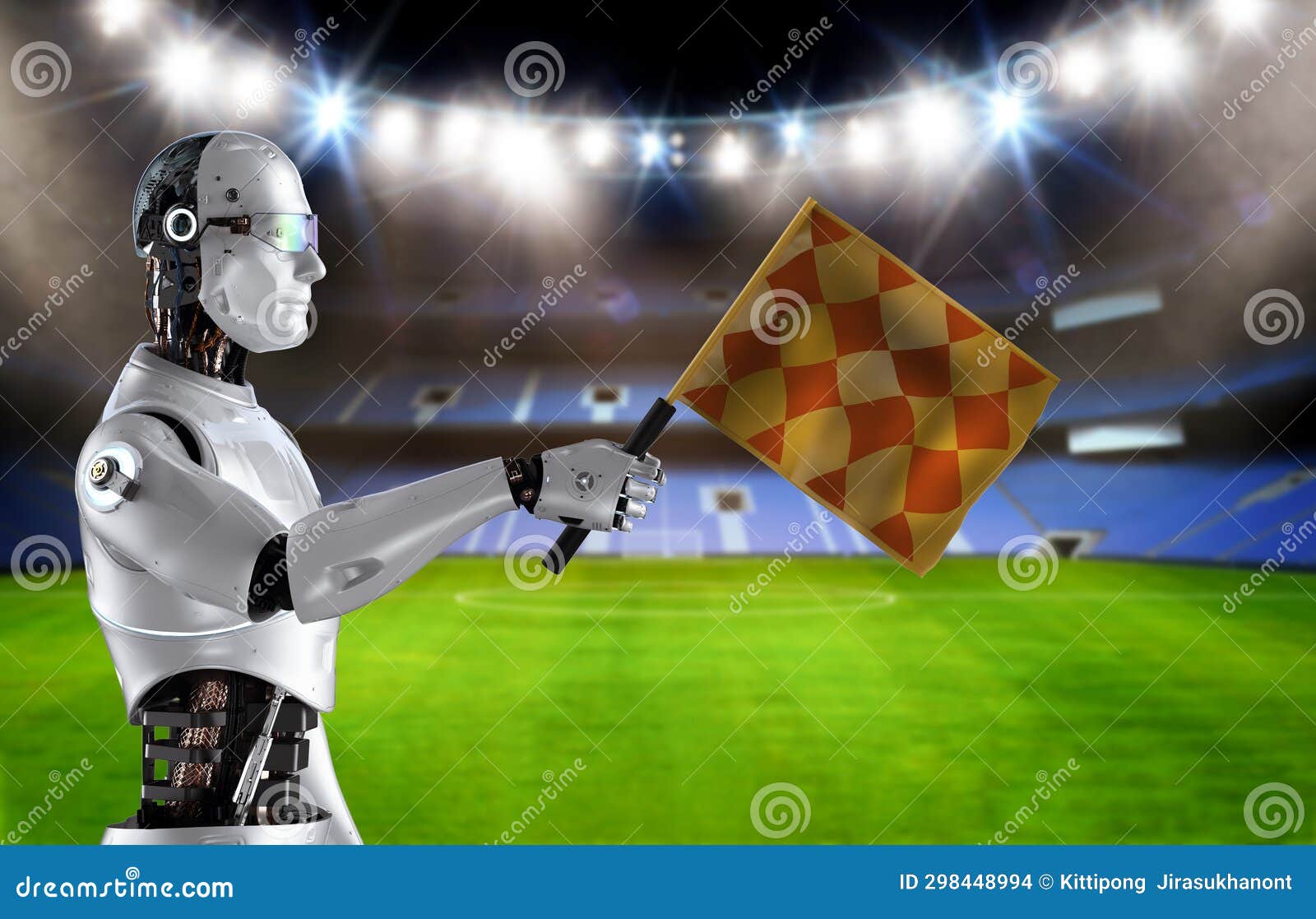Robotic Assistant for Soccer or Football Referee Holding Flag Stock ...